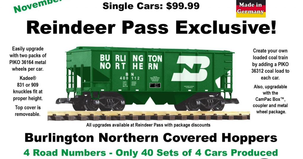 Reindeer Pass Custom Run Covered Hoppers - Large Scale Trains